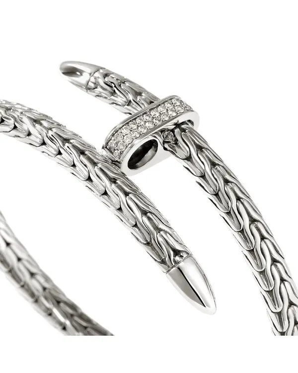 John Hardy Sterling Spear Flex Cuff With Diamonds - Silver