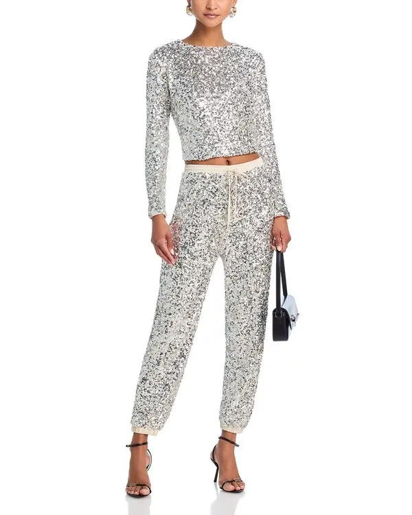 Aqua Sequin Joggers - Silver/nude