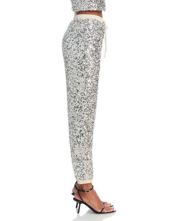 Aqua Sequin Joggers - Silver/nude