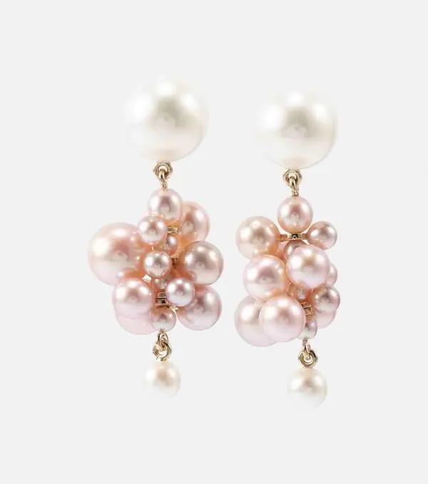 Sophie Bille Brahe Botticelli 14kt Gold Earrings With Pearls - White