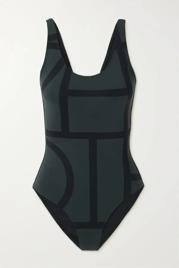 TOTEME Monogram Printed Recycled Swimsuit - Black