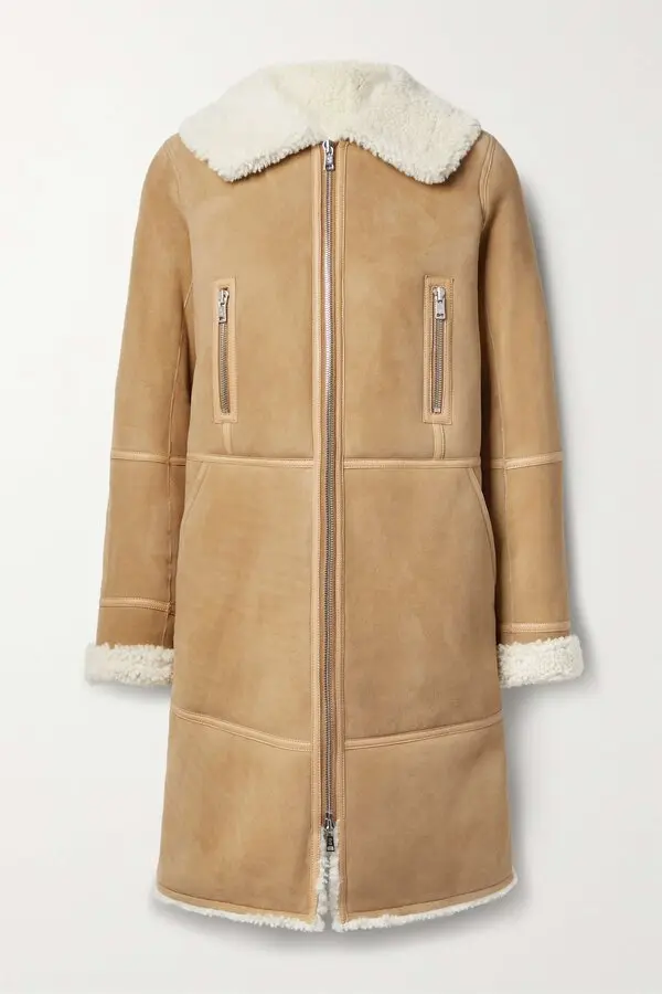 YVES SALOMON Leather-trimmed Shearling Coat - Beige