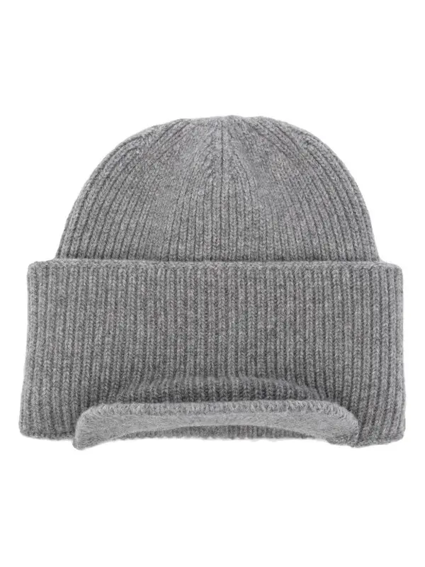 LANEUS Flat-peak Virgin Wool Beanie - Grey