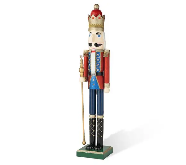 GLITZHOME 54'h Wooden Christmas Glitter King Nu Tcracker - One-color