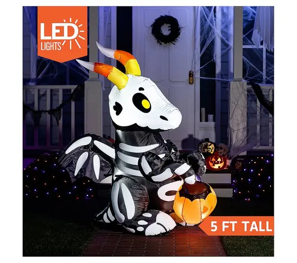 JOIEDOMI 5 Ft Cute Skeleton Dragon Inflatable D Ecoration