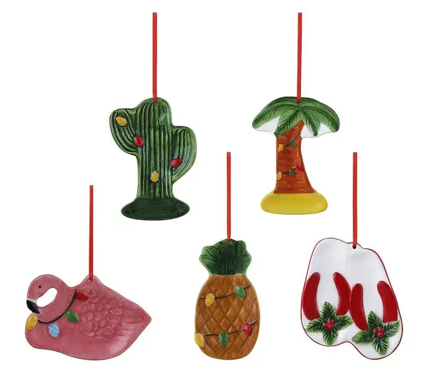 MR. CHRISTMAS 4' Set Of 5 Ceramic Tropical Orna Ents - One-color
