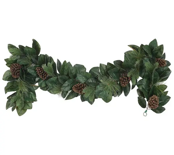 PULEO INTERNATIONAL Puleo 6' Garland With Magnolia Leaves & Pine Cones - One-color
