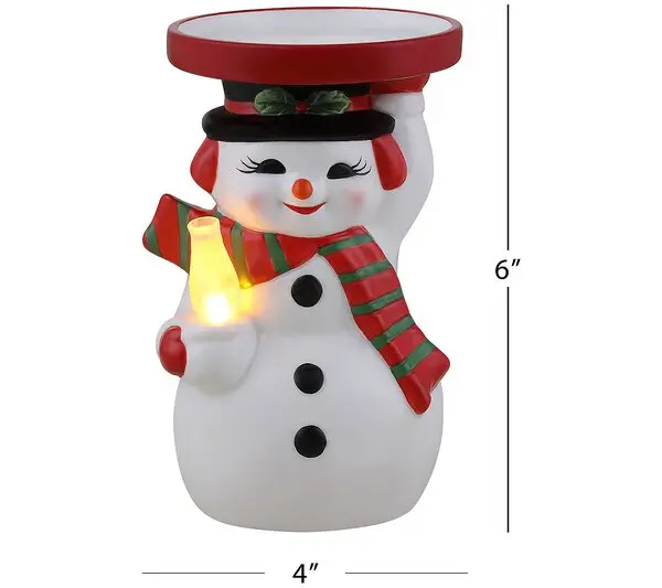 MR. CHRISTMAS Lit Snowman Candle Holder & Flame Less Candle
