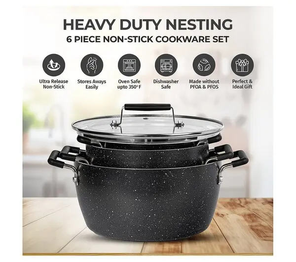 GRANITESTONE 6 Piece Nonstick Space Saving Nest Ng Pots