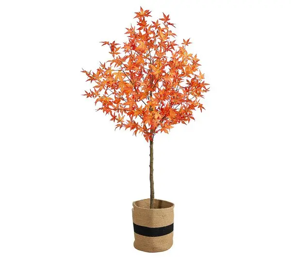 NEARLY NATURAL 6-ft Artificial Autumn Maple Tre With Basket - One-color