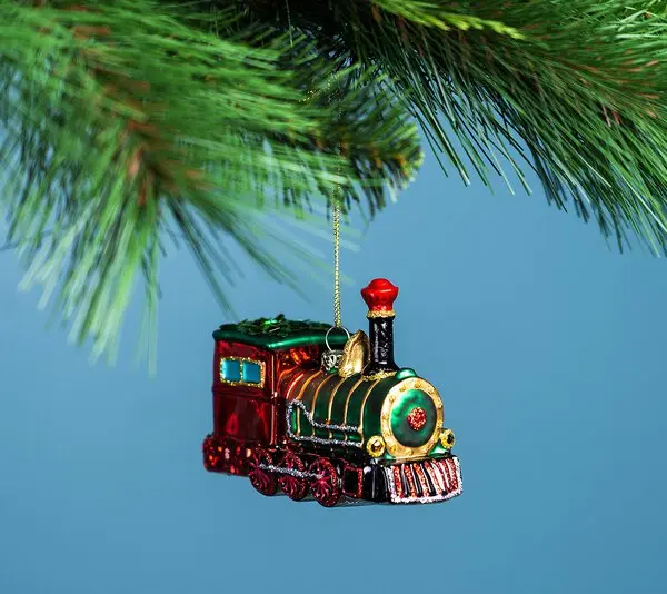 MELROSE Glittered Glass Train Ornament