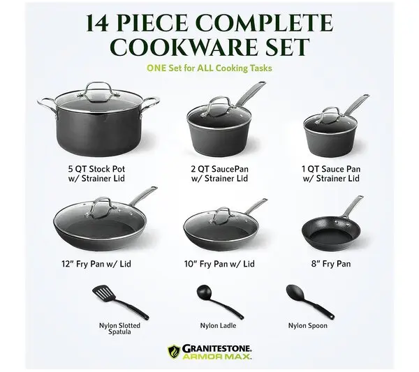 GRANITESTONE Armor Max 14-piece Hard Anodized C Ookware Set