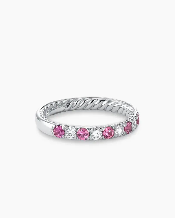 David Yurman Dy Eden Platinum Band Ring - Pink Sapphire/diamond