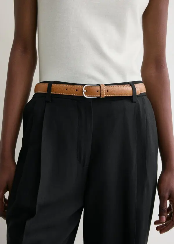 TOTEME Slim Grained-leather Belt - Brown
