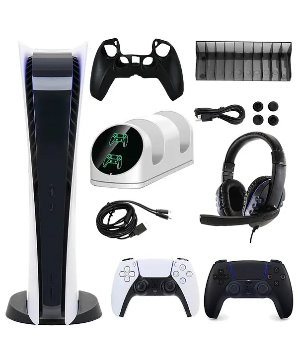 SONY Ps5 Digital Console With Extra Black Dualsense Controller And Accessories Kit - Open White