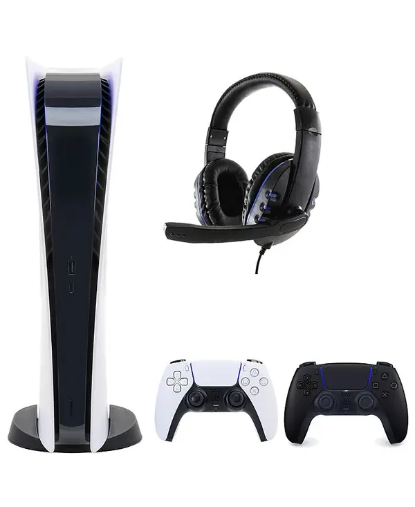SONY Ps5 Digital Console With Extra Black Dualsense Controller And Universal Headset - Open White