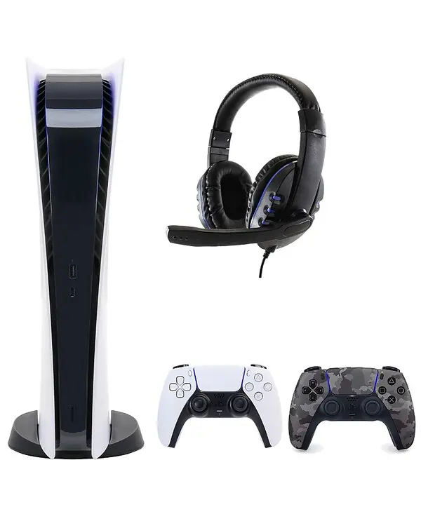 SONY Ps5 Digital Console With Extra Gray Camo Dualsense Controller And Universal Headset - Open White