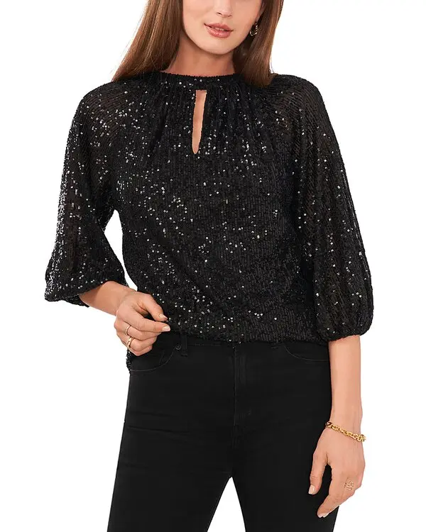 Vince Camuto Sequin Raglan Sleeve Top - Rich Black
