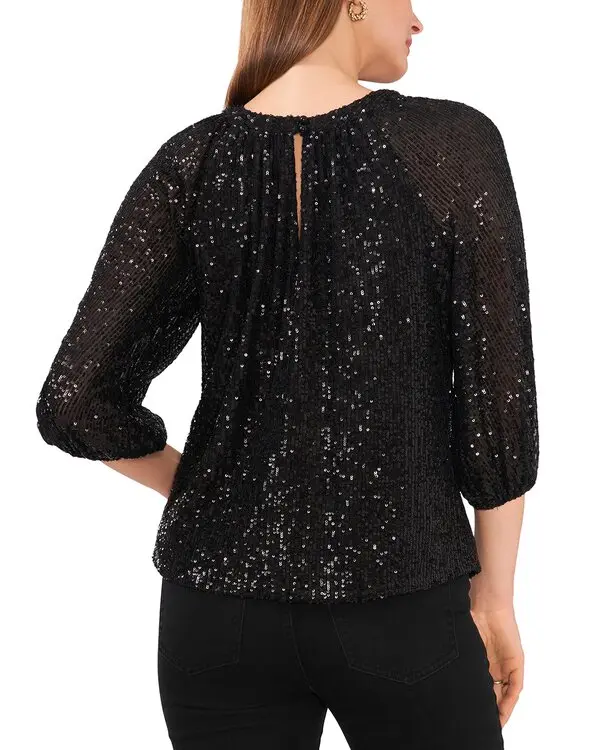 Vince Camuto Sequin Raglan Sleeve Top - Rich Black