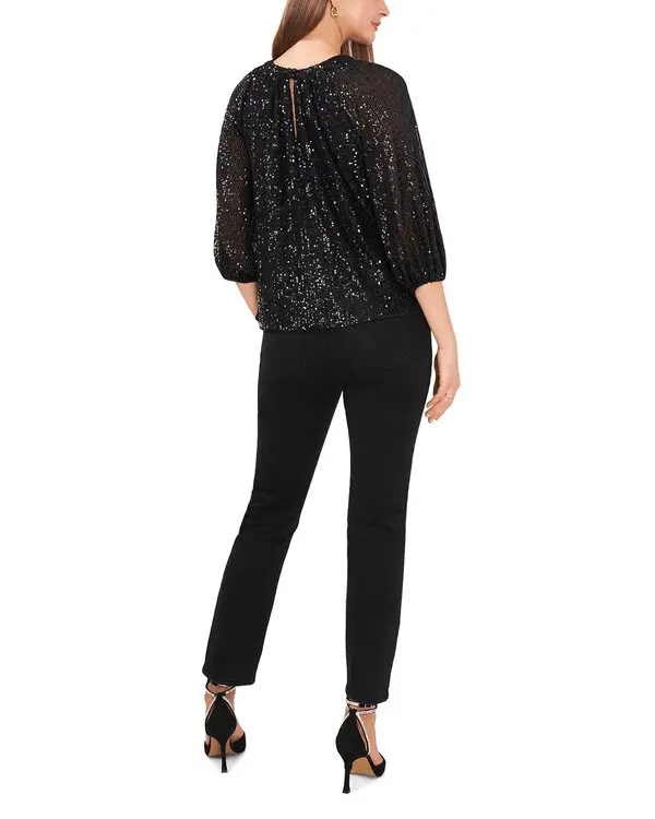 Vince Camuto Sequin Raglan Sleeve Top - Rich Black