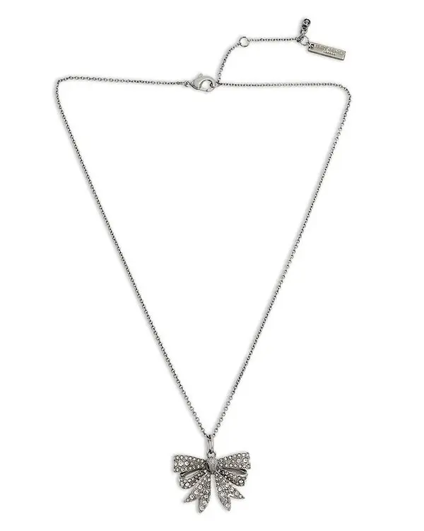 Kurt Geiger Pave Bow Pendant Necklace - Silver