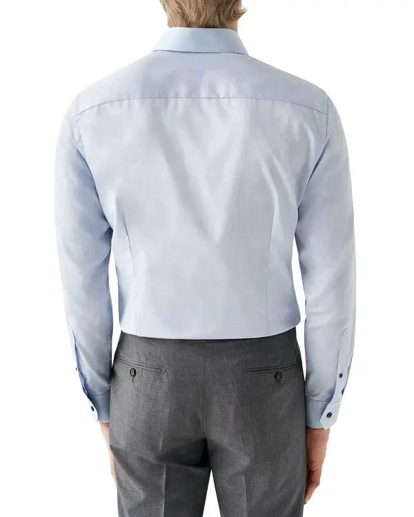 Eton Contemporary Fit Twill Shirt With Contrast Buttons - Blue