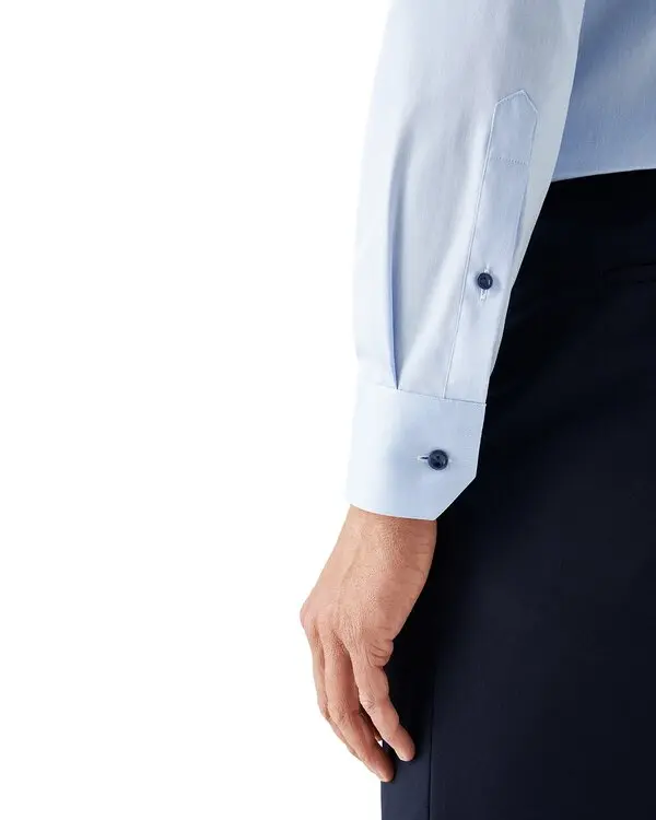 Eton Contemporary Fit Twill Shirt With Contrast Buttons - Blue