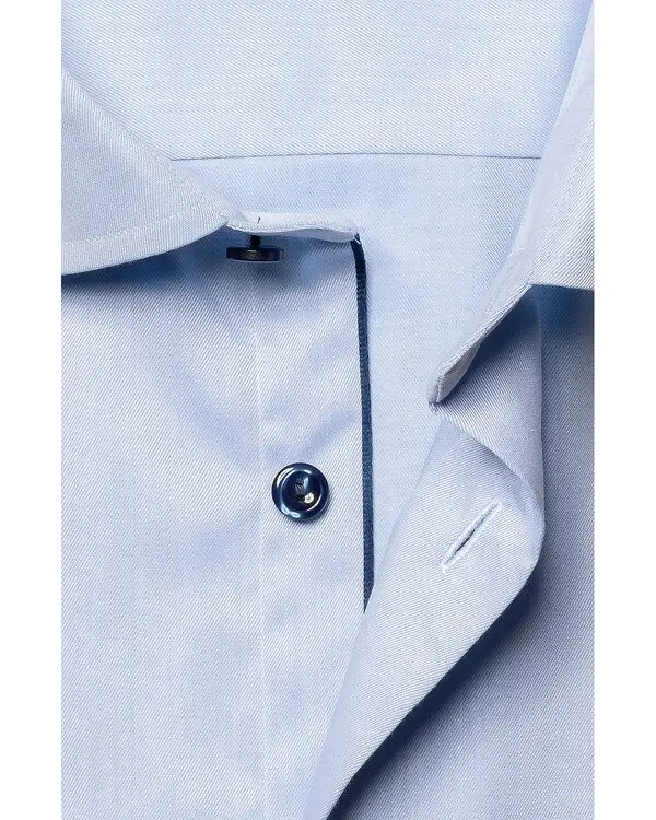 Eton Contemporary Fit Twill Shirt With Contrast Buttons - Blue