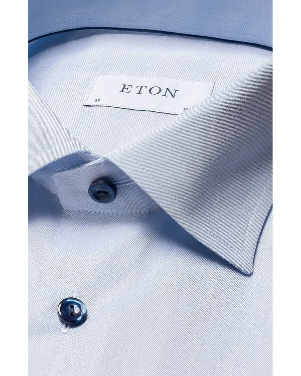 Eton Contemporary Fit Twill Shirt With Contrast Buttons - Blue