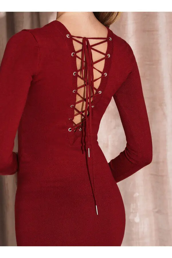 FLEUR DU MAL Knit Lace-up Midi Dress