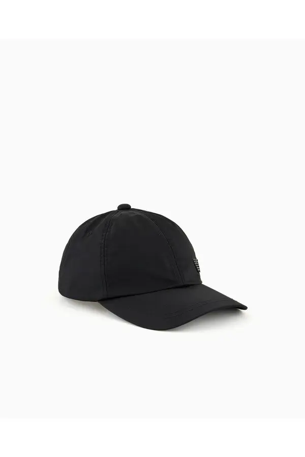 Emporio Armani Nylon Baseball Cap With Eagle Plate - Black