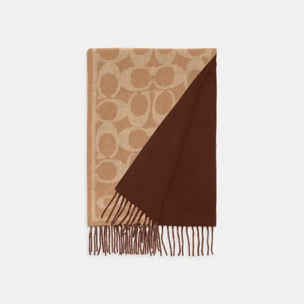 COACH Reversible Signature Cashmere Muffler - Camel