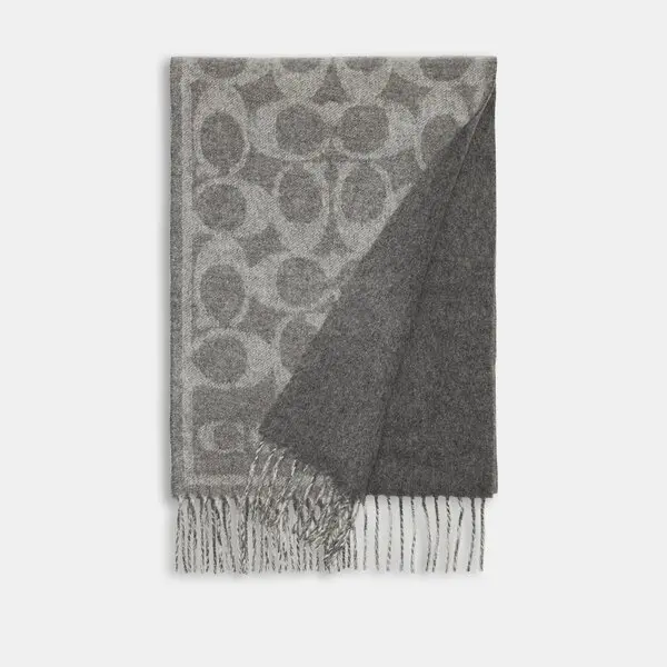 COACH Reversible Signature Cashmere Muffler - Dove Grey