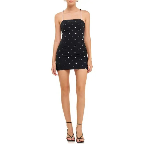 Endless Rose Sequin Floral Embellished Minidress - Black