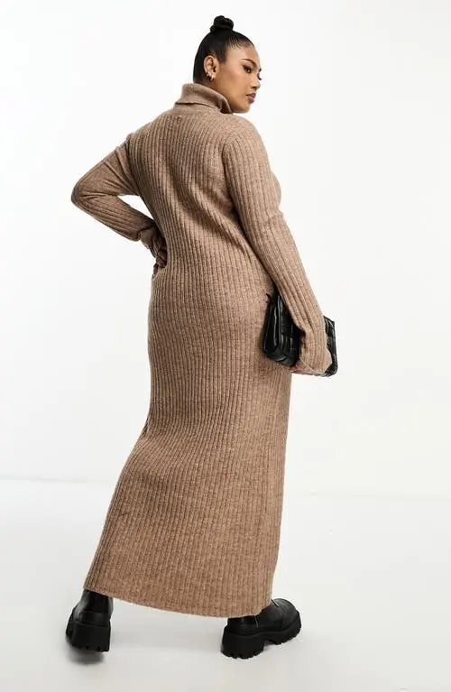 asos long sweater dress Asos Long Sleeve Turtleneck Rib Maxi Sweater Dress In Camel - 62% Off