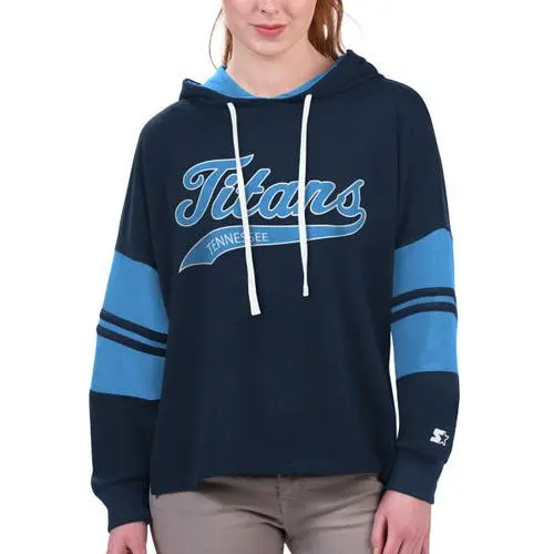 STARTER Tennessee Titans Bump And Run Long Sleeve Hoodie T-shirt - Navy
