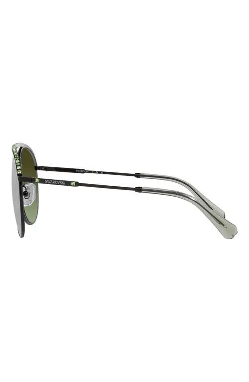 SWAROVSKI 61mm Crystal Aviator Sunglasses - Black