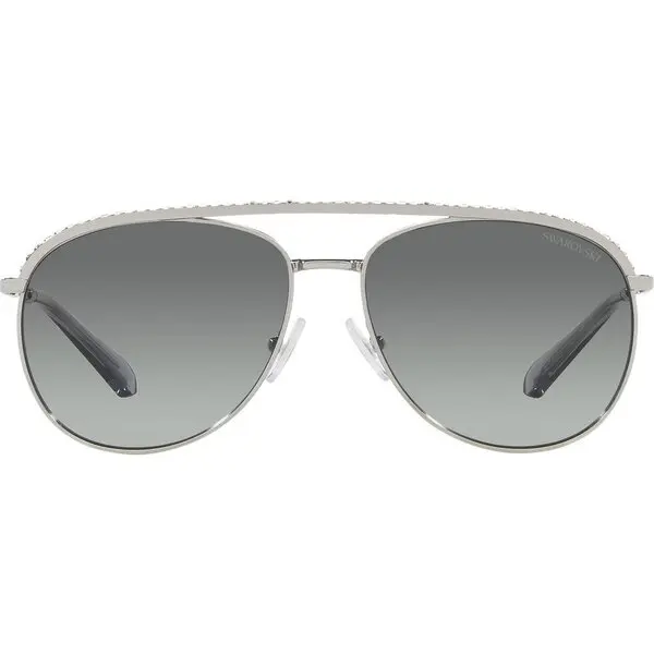 SWAROVSKI 61mm Crystal Aviator Sunglasses - Silver