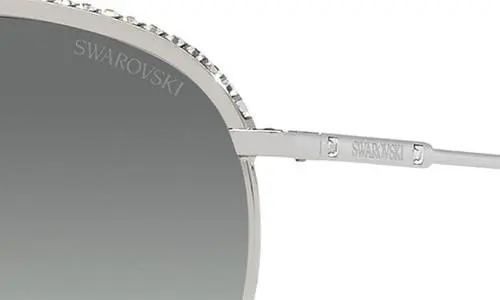 SWAROVSKI 61mm Crystal Aviator Sunglasses - Silver