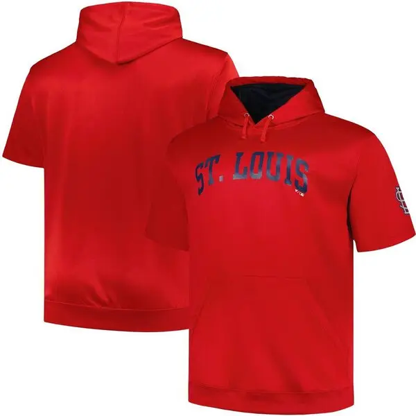 Profile St. Louis Cardinals Big & Tall Contrast Short Sleeve Pullover Hoodie - Red