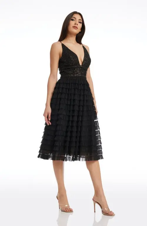 Dress The Population Becca Sequin & Tulle Tiered Dress