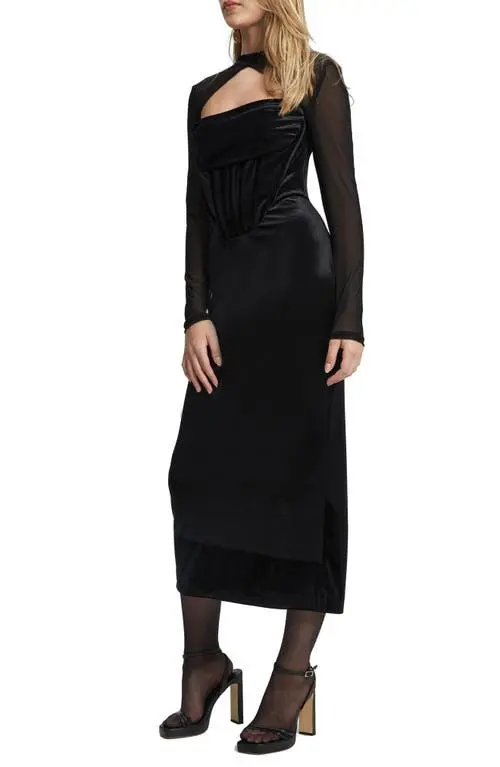 Bardot Castila Cutout Long Sleeve Corset Bodice Velvet Dress In Black - 35%  Off | Editorialist