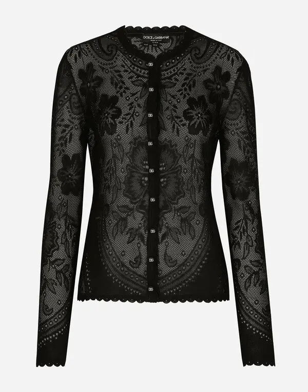 Dolce & Gabbana Lace-stitch Jacquard Cardigan - Black