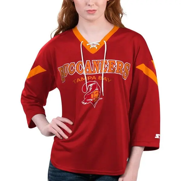 STARTER Tampa Bay Buccaneers Rally Lace-up 3/4 Sleeve T-shirt - Red