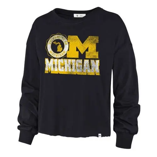 '47 Michigan Wolverines Bottom Line Parkway Long Sleeve High Waist T-shirt