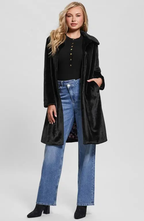 Guess Simonne Longline Faux Fur Coat