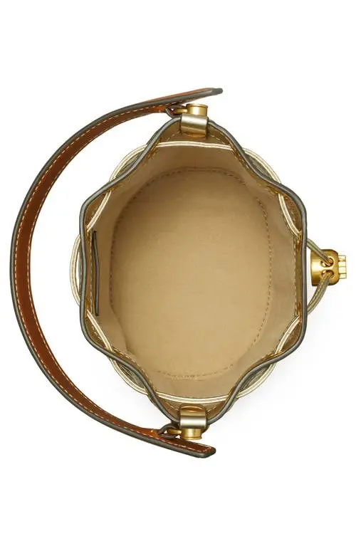 Tory Burch T-monogram Embossed Puffy Metallic Leather Bucket Bag