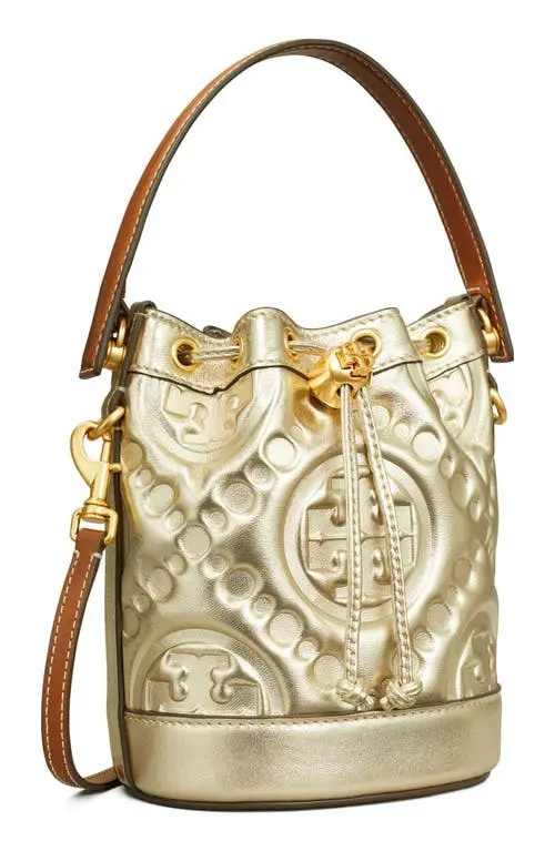 Tory Burch T-monogram Embossed Puffy Metallic Leather Bucket Bag