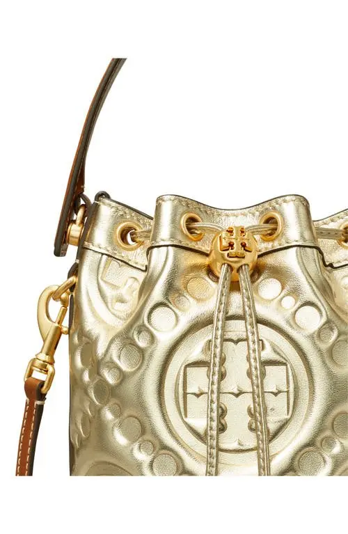 Tory Burch T-monogram Embossed Puffy Metallic Leather Bucket Bag