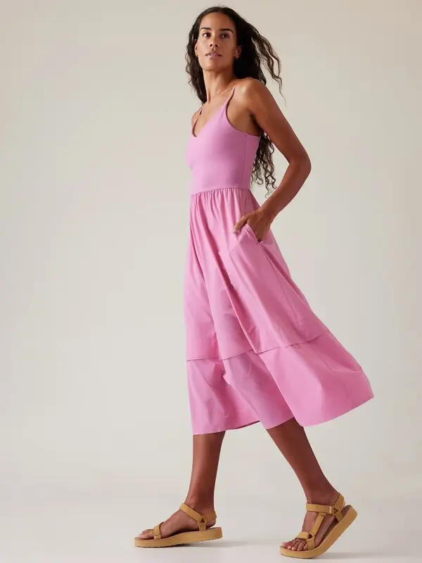 athleta beach dresses Athleta Elation V-Neck Hybrid Dress In Maritima Pink - 23% Off